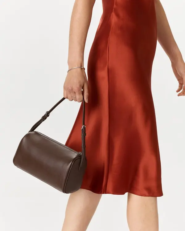 Quince Italian Leather Mini Barrel Shoulder Bag - Dark Brown