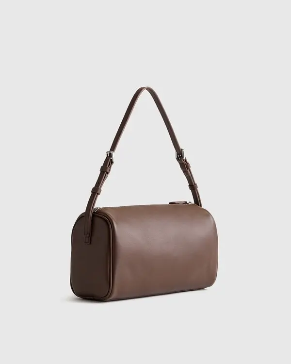 Quince Italian Leather Mini Barrel Shoulder Bag - Dark Brown