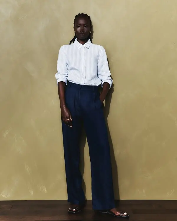 Quince 100% European Linen Pleated Trouser - Deep Navy