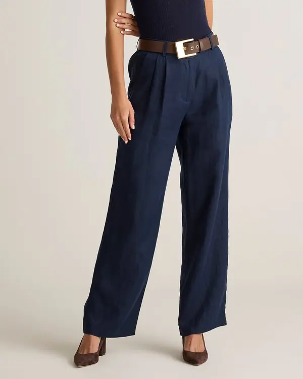 Quince 100% European Linen Pleated Trousers - Deep Navy