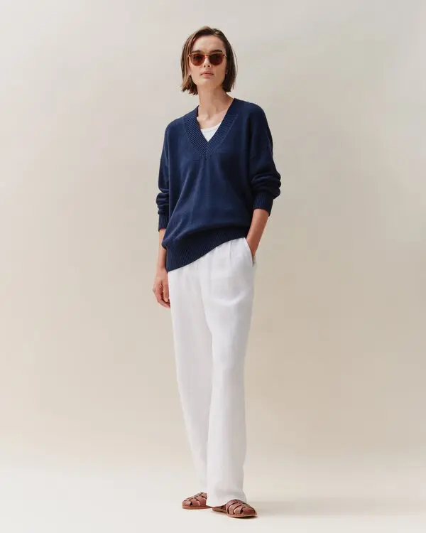 Quince 100% European Linen Pleated Trousers - White