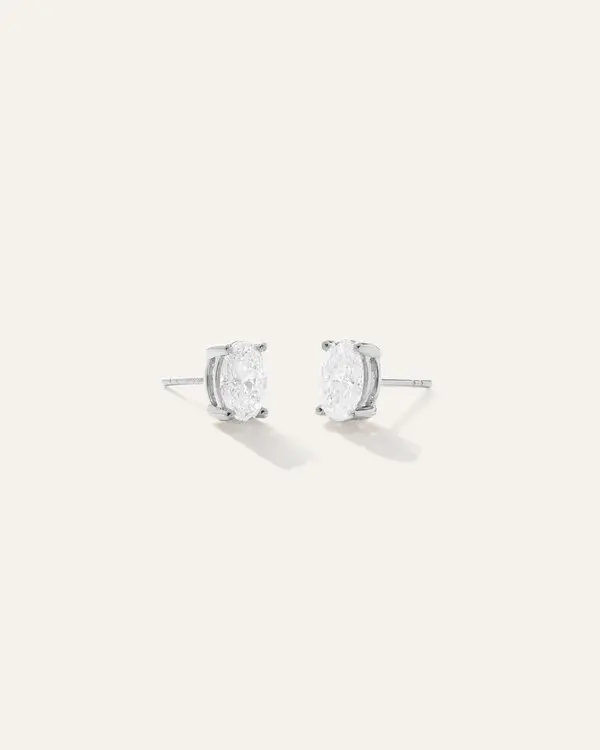 Quince 14k Gold Lab Grown Diamond Oval Solitaire Studs - White Gold