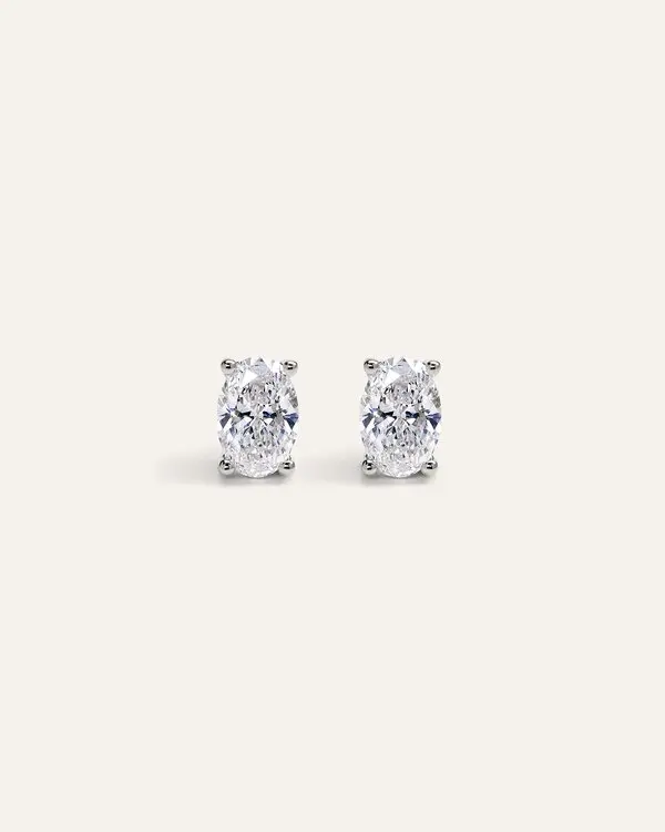 Quince 14k Gold Lab Grown Diamond Oval Solitaire Stud Earrings - White Gold