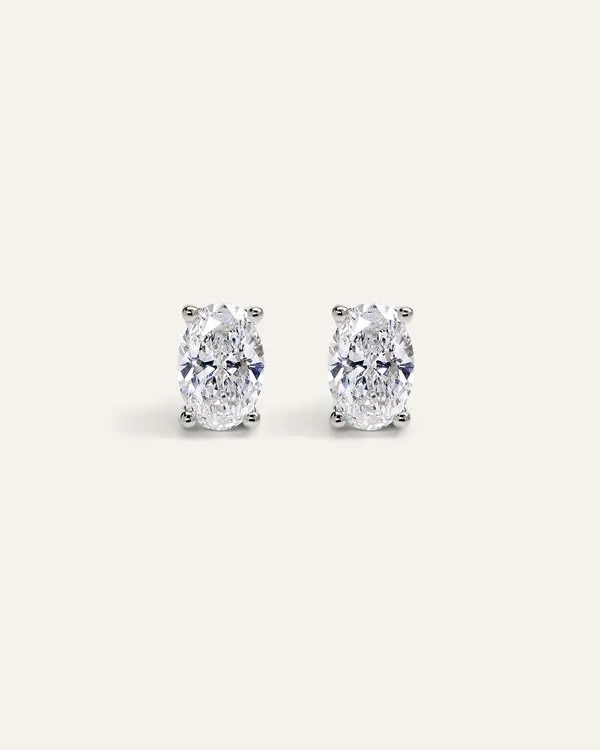 Quince 14k Gold Lab Grown Diamond Oval Solitaire Stud Earrings - White Gold