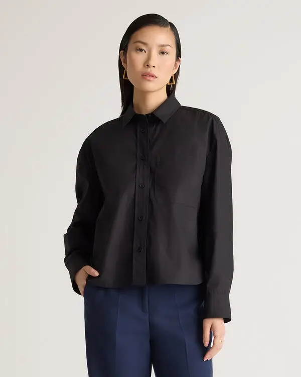 Quince Organic Cotton Poplin Cropped Long Sleeve Shirt