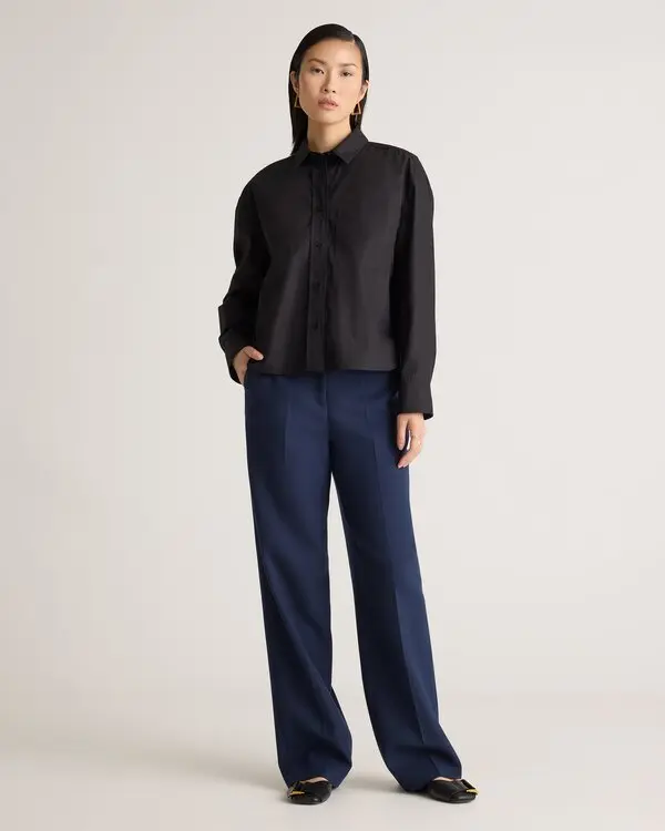 Quince Organic Cotton Poplin Cropped Long Sleeve Shirt