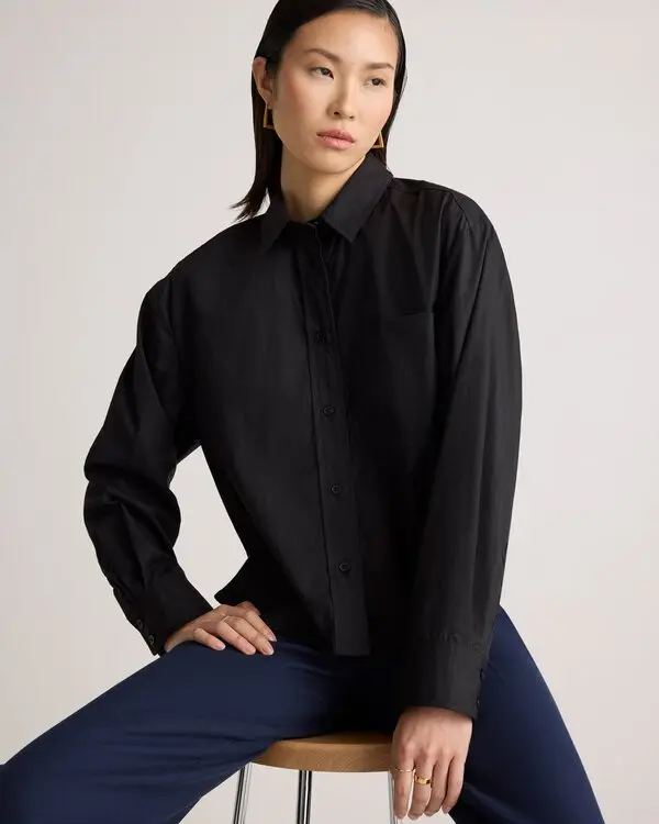 Quince Organic Cotton Poplin Cropped Long Sleeve Shirt