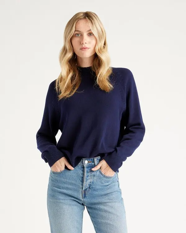 Quince Organic Cotton Mock Neck Sweater - Navy
