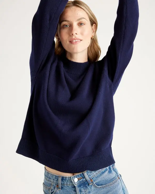 Quince Organic Cotton Mock Neck Sweater - Navy