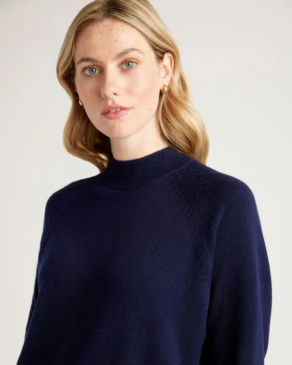 Quince Organic Cotton Mock Neck Sweater - Navy