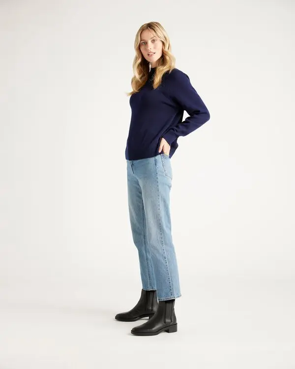 Quince Organic Cotton Mock Neck Sweater - Navy