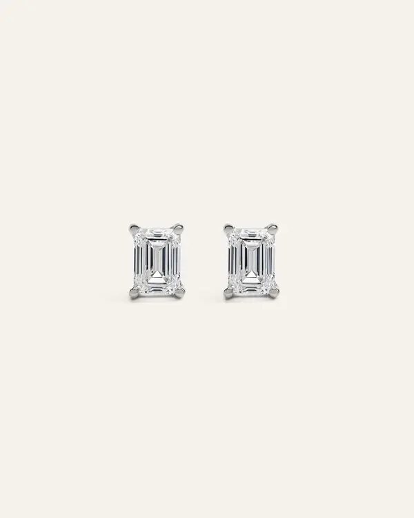 Quince 14k Gold Lab Grown Diamond Emerald Solitaire Studs - White Gold