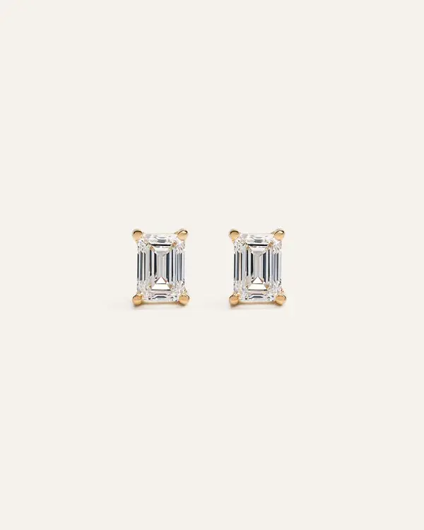 Quince 14k Gold Lab Grown Diamond Emerald Solitaire Studs - Yellow Gold