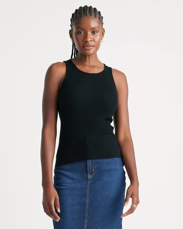 Quince Featherweight Cashmere Ribbed Tank Top - Black