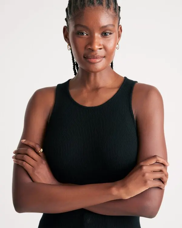 Quince Featherweight Cashmere Ribbed Tank Top - Black