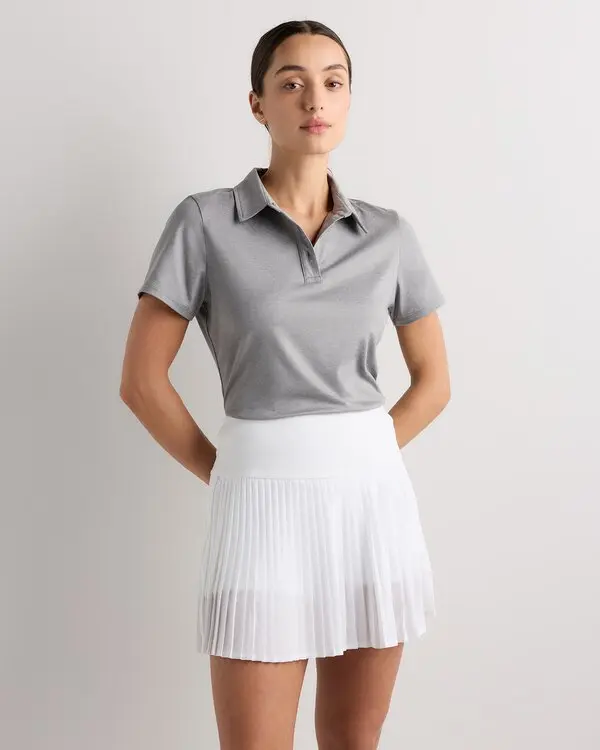 Quince Flowknit Breeze Short Sleeve Polo - Heather Grey