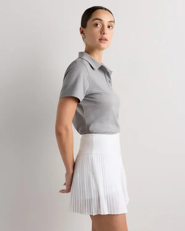 Quince Flowknit Breeze Short Sleeve Polo - Heather Grey