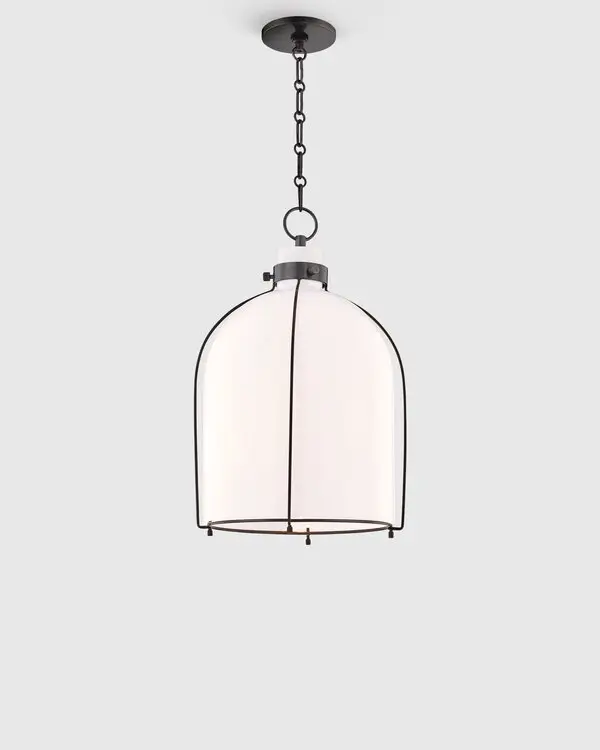 Quince Iron And Opal Glass Bell Pendant Light - Black