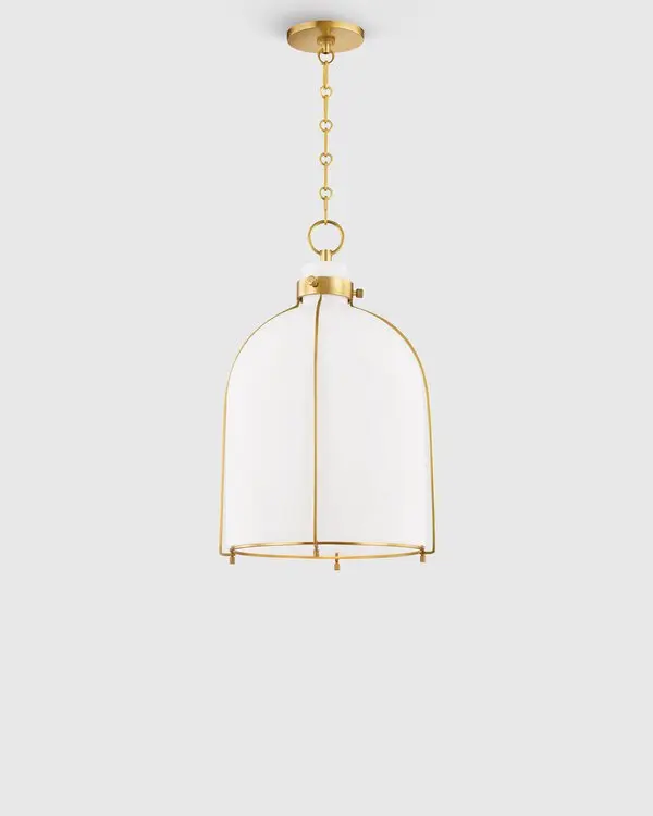 Quince Iron And Opal Glass Bell Pendant Light - Brass