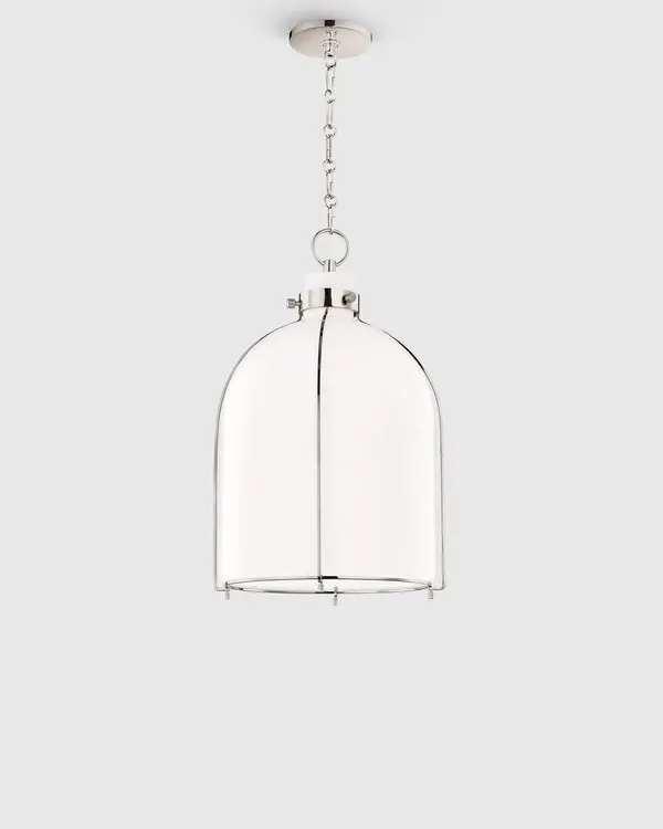 Quince Iron And Opal Glass Bell Pendant Light - Polished Nickel