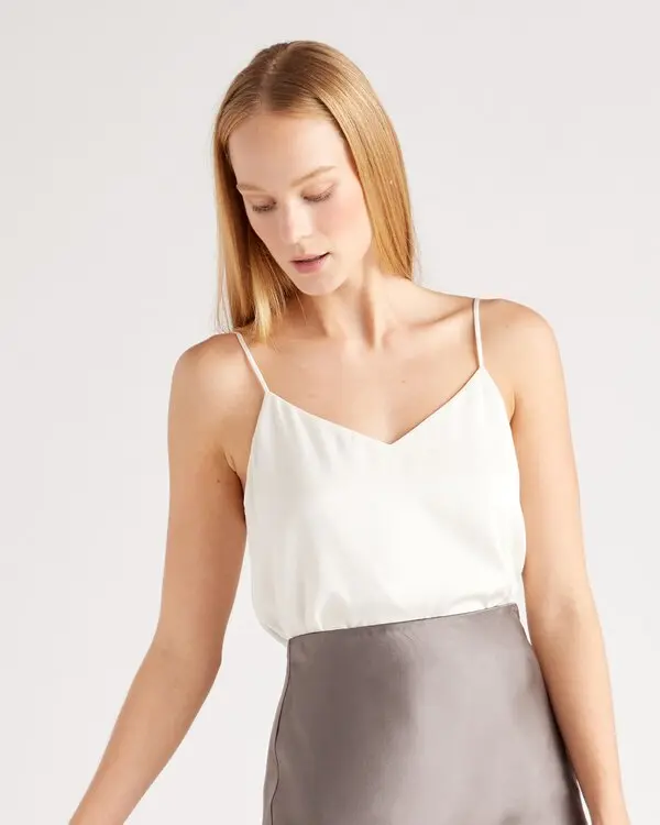 Quince Washable Silk Stretch V-neck Cami Top - Ivory