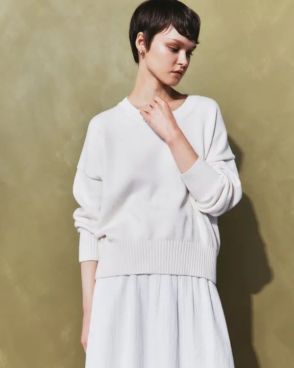 Quince Organic Cotton Boyfriend Crewneck Sweater - Ivory
