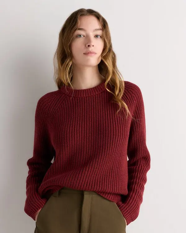 Quince Fisherman Crew Neck Sweater - Deep Brick Red