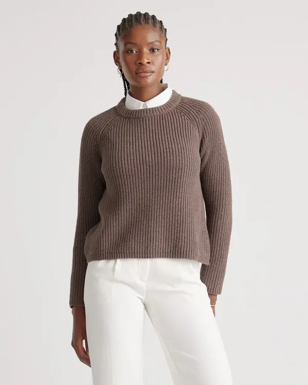 Quince Fisherman Crew Neck Sweater - Heather Brown
