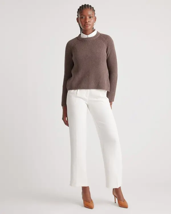 Quince Fisherman Crew Neck Sweater - Heather Brown
