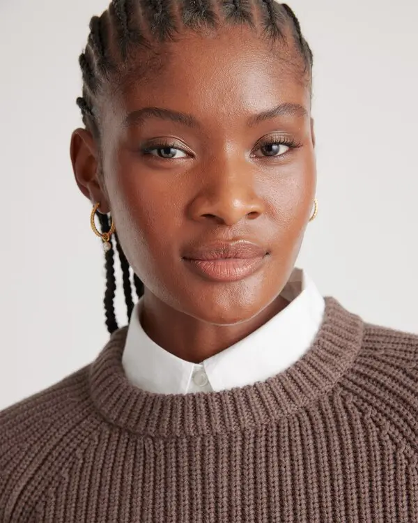 Quince Fisherman Crew Neck Sweater - Heather Brown