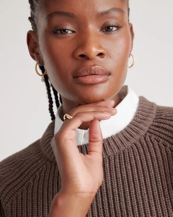 Quince Fisherman Crew Neck Sweater - Heather Brown
