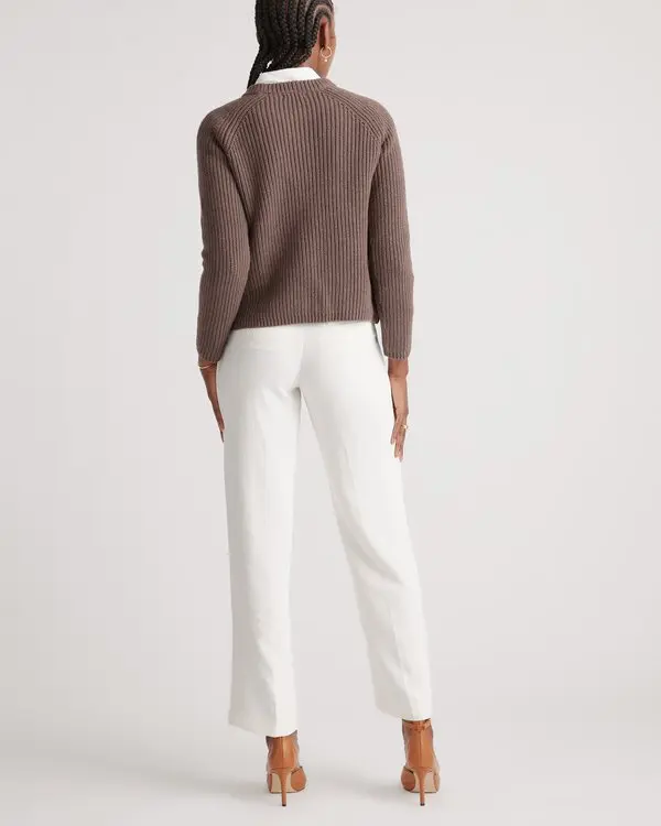 Quince Fisherman Crew Neck Sweater - Heather Brown