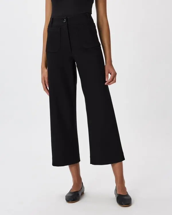 Quince Ultra-stretch Ponte Cropped Wide Leg Pants - Black
