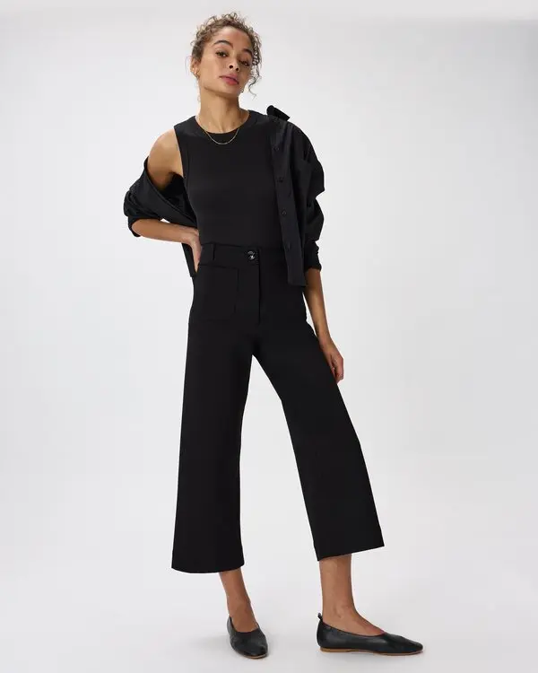 Quince Ultra-stretch Ponte Cropped Wide Leg Pants - Black