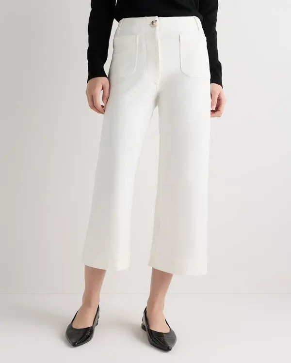 Quince Ultra-stretch Ponte Cropped Wide Leg Pants - Creme Ivory