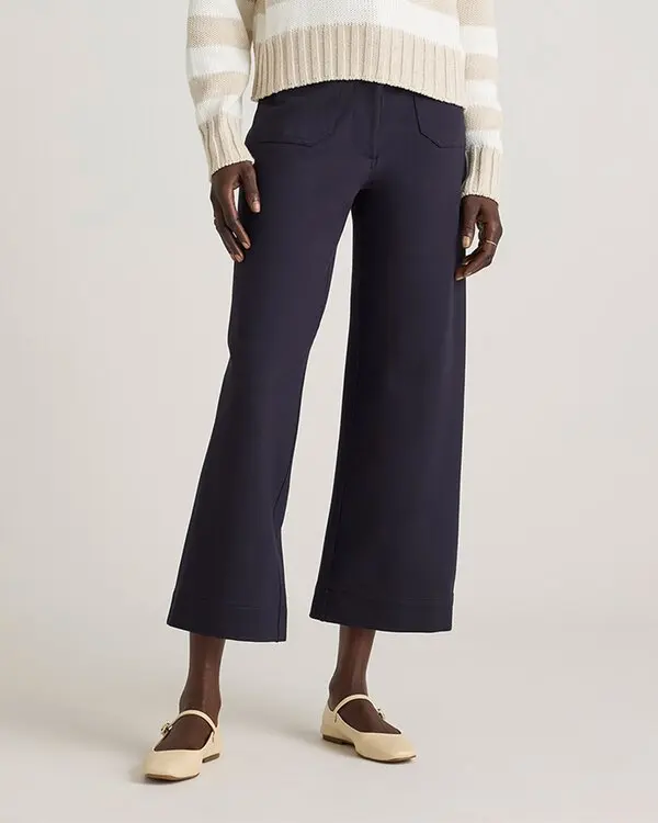 Quince Ultra-stretch Ponte Cropped Wide Leg Pants - Navy