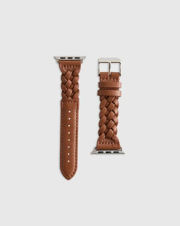 Quince Braided Leather Smartwatch Band - Dark Brown