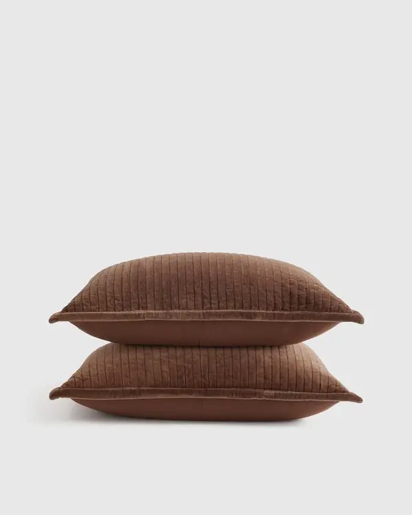 Quince Cotton Velvet Channel Quilted Sham Set - Chestnut