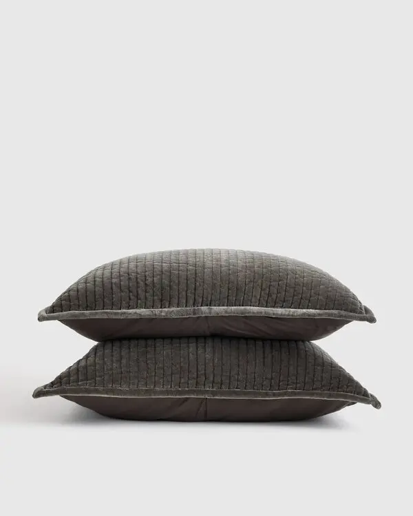 Quince Cotton Velvet Channel Quilted Sham Set - Greystone