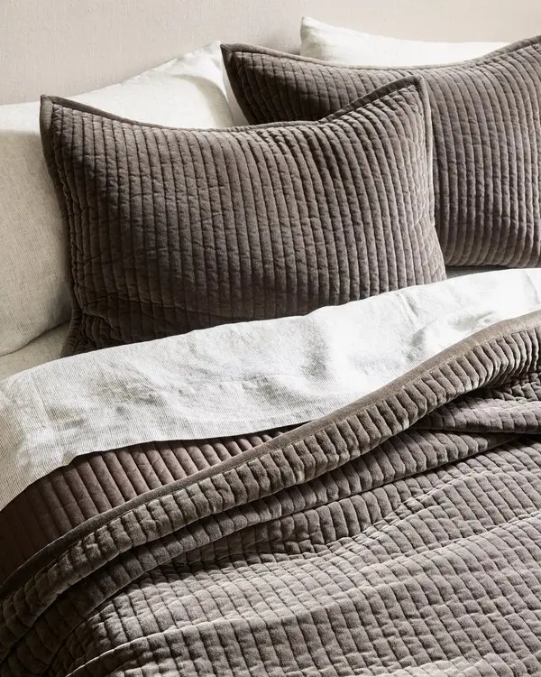 Quince Cotton Velvet Channel Quilted Sham Set - Greystone