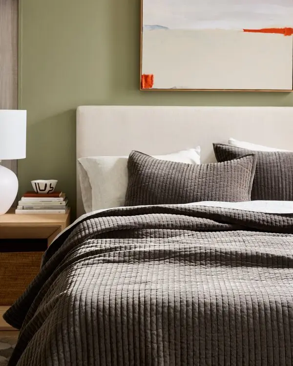 Quince Cotton Velvet Channel Quilted Sham Set - Greystone