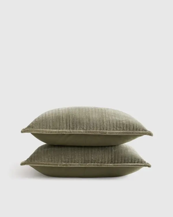 Quince Cotton Velvet Channel Quilted Sham Set - Moss