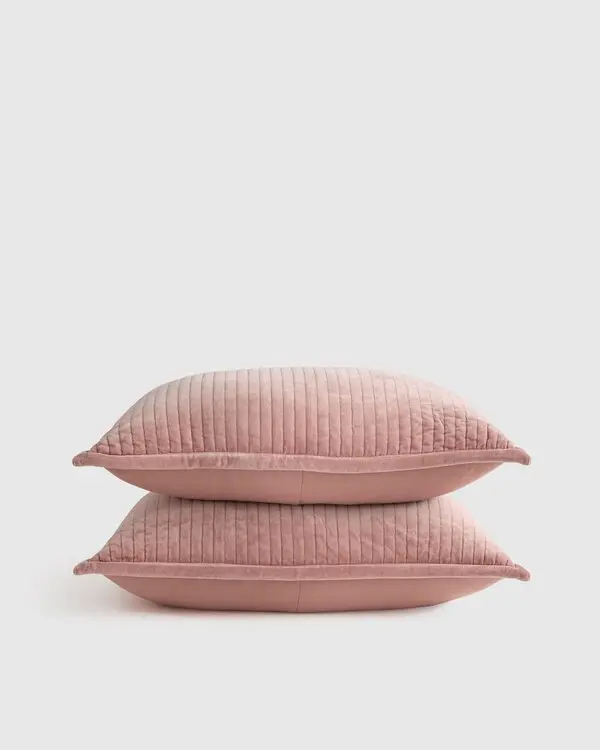 Quince Cotton Velvet Channel Quilted Sham Set - Rose