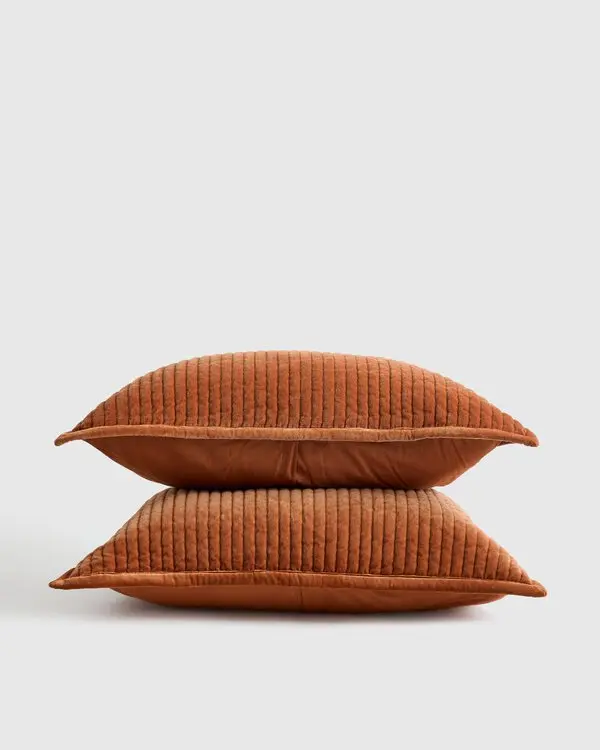 Quince Cotton Velvet Channel Quilted Sham Set - Terracotta