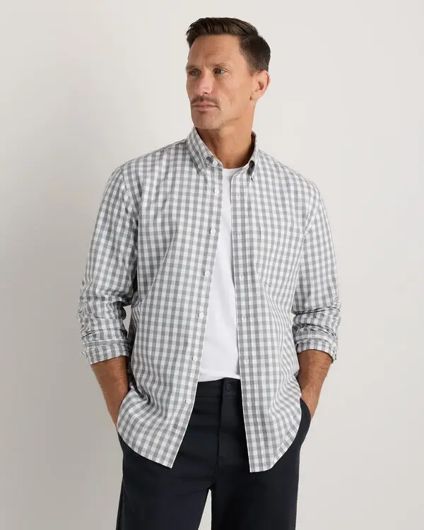 Quince Stretch Poplin Shirt - Grey Gingham
