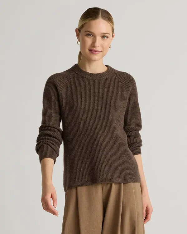Quince Mongolian Cashmere Fisherman Crewneck Knit Sweater - Brown
