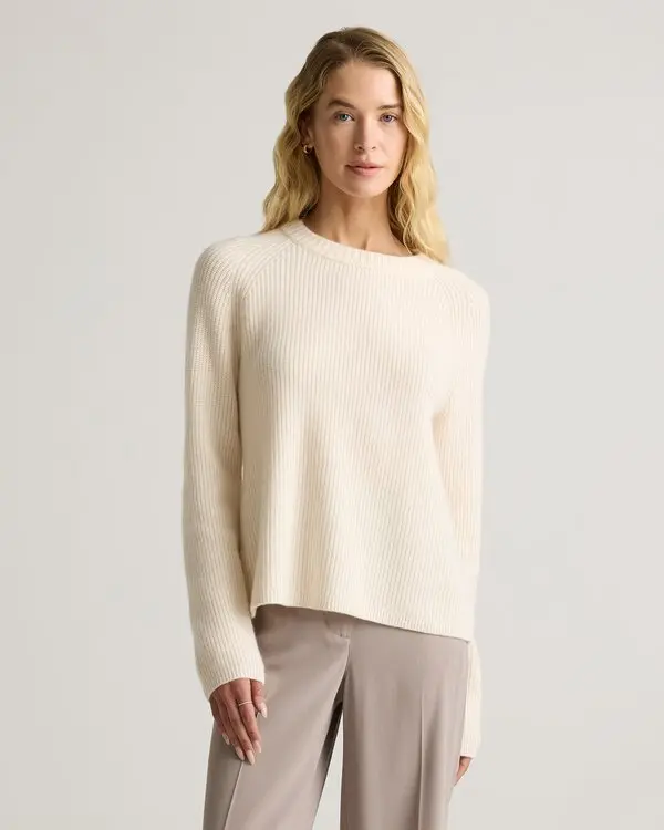 Quince Mongolian Cashmere Fisherman Crewneck Knit Sweater - Ivory