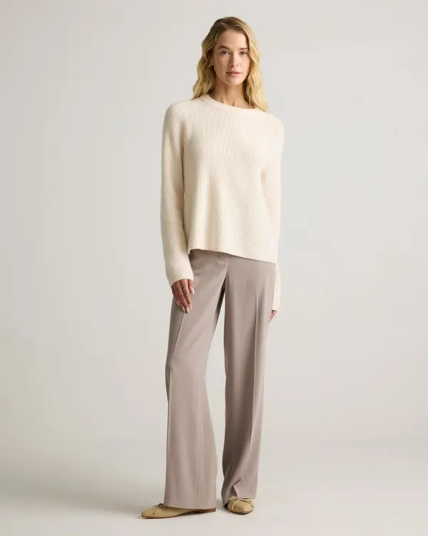 Quince Mongolian Cashmere Fisherman Crewneck Knit Sweater - Ivory