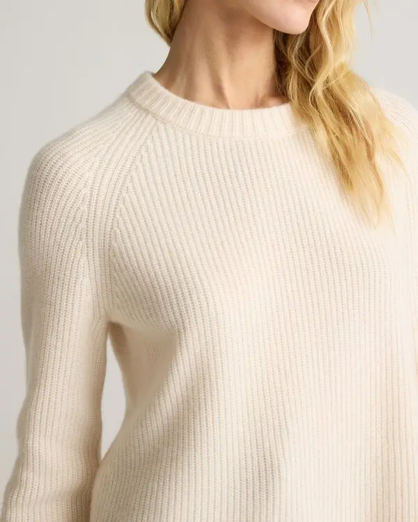 Quince Mongolian Cashmere Fisherman Crewneck Knit Sweater - Ivory