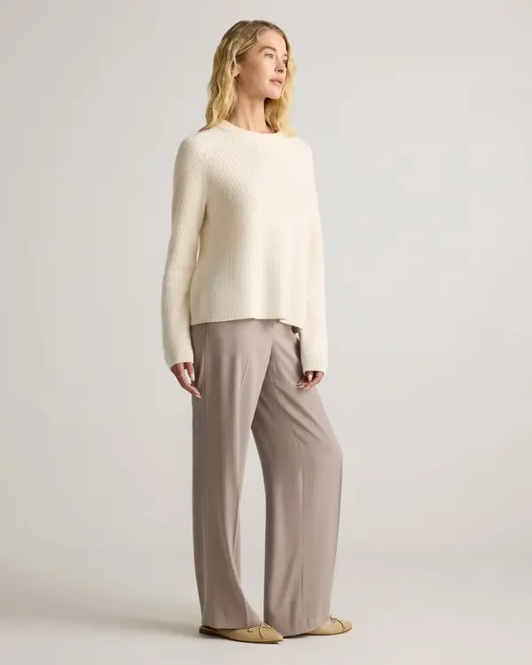 Quince Mongolian Cashmere Fisherman Crewneck Knit Sweater - Ivory